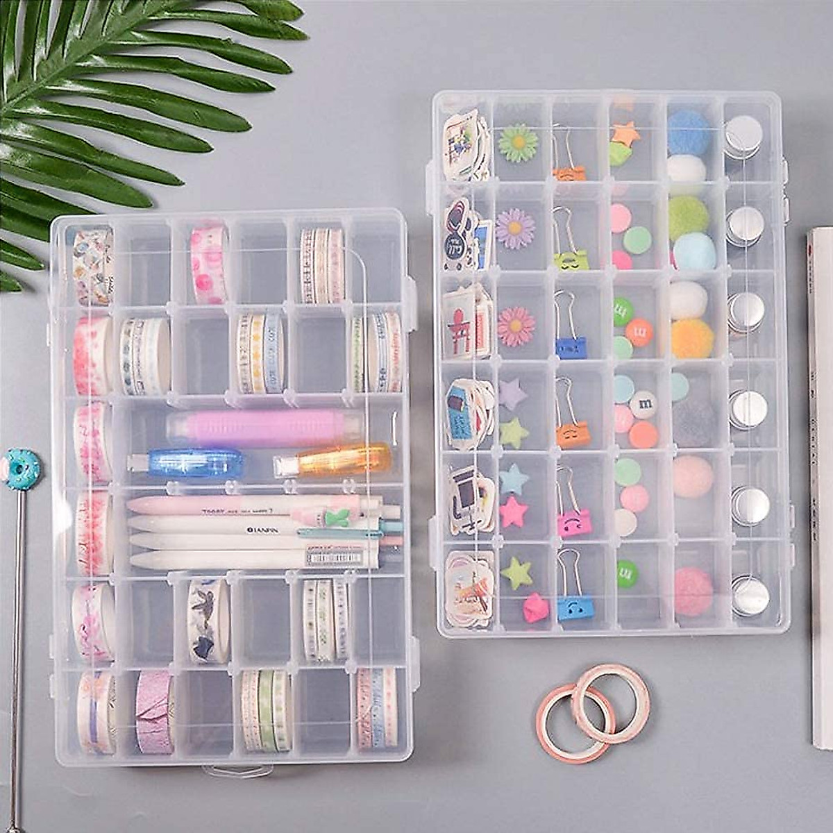 Yinpecly Component Storage Box 24 Grids Double Buckles Clear Organizer PS Fixed Dividers Electronic Component Containers Tool Boxes for Jewelry Beads Earring Tool Fishing Hook Small Accessories 1Pcs
