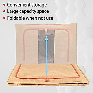 Tasmegol Stackable Steel Frame Clothes Storage Bins Box Foldable closet organizers bags linen cloth clothing containers for sweater bedding blanket (Beige 2 Pack 66L)