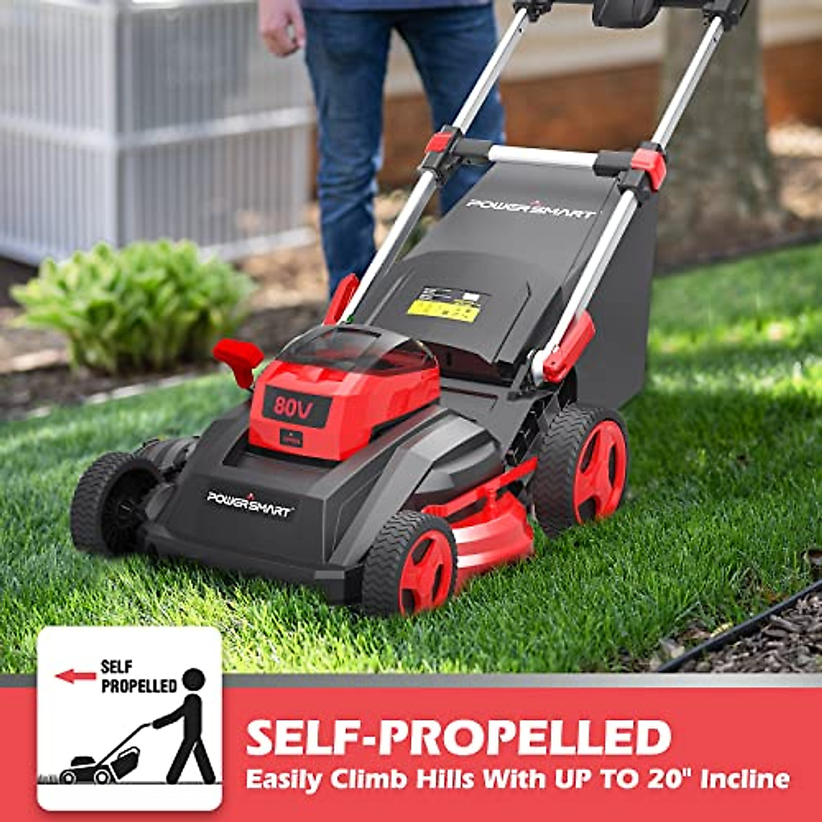 PowerSmart 80V MAX 26-Inch Self-Propelled Lawn Mower, Lithium-Ion Dual-Force Cutting Cordless Lawn Mower with 6.0Ah Battery & Charger (PS76826SRB)