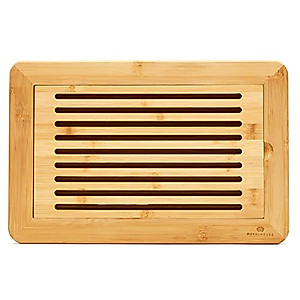 RoyalHouse Large Premium Natural Bamboo Bread Cutting Board with Crumb Tray, Bread Serving Tray for Kitchen