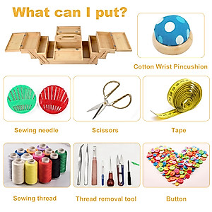 Adolfo Design Wooden Sewing Box Organizer for Sewing Supplies,Sewing Crafting Hobby Storage Box, 3 Tier Drawers for Craft Tools, Needles Assorted