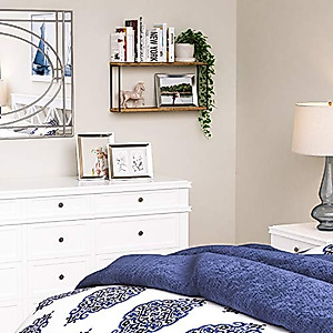 Wallniture Porto 2-Tier Wood Wall Shelf for Bedroom Decor, 24" Floating Bookshelf Unit, Natural Burned