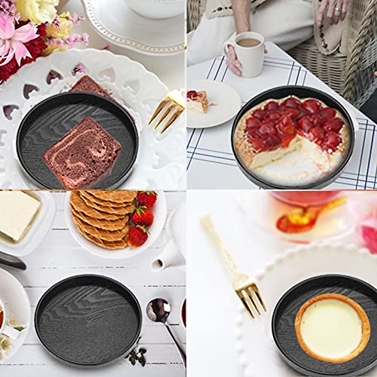 Watris Veiyi Round Shape Solid Wood Serving Tray, Wooden Tea Coffee Snack Tray, Food Meals Serving Plate with Raised Edges, Black Decorative Tray for Home Restaurant Office Teahouse(27cm)