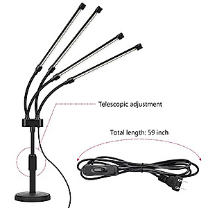 Grow Lights for Indoor Plants, Four Head LED Grow Light with Full Spectrum & Red White Spectrum for Indoor Plant Growing Lamp, Adjustable Gooseneck, Suitable for Plants Growth