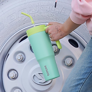 BJPKPK 40oz Tumbler With Handle And Straw Insulated Tumblers Cups With Lid Stainless Steel Travel Coffee Mug With Fruit Infuser,Light Gray