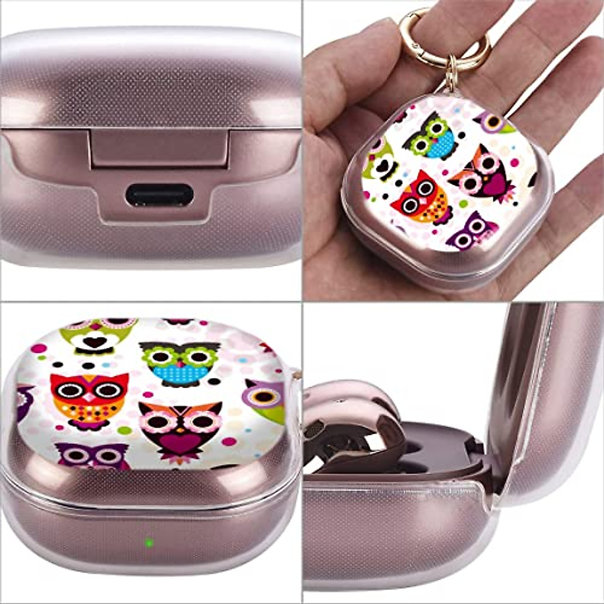 Compatible with Galaxy Buds 2 / Galaxy Buds Pro / Galaxy Buds Live ,Soft TPU Printing Case Shock-Absorbing Protective Cover with Keychain (Floral Owls)