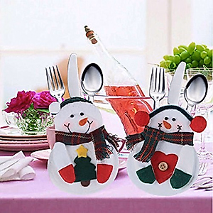 ROBERTS 8PCS Set Christmas Decor Santa Suit Snowman Holder Pocket Dinner Cutlery Bag Tableware Silverware Holders Pockets Home Decoration