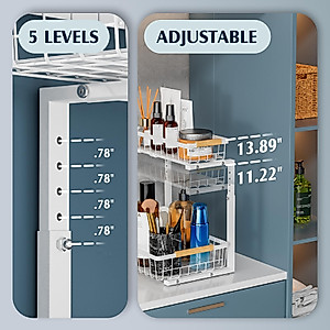VERIFOST 2 Pack Under Sink Organizers and Storage, Height Adjustable Cabinet Organizer Pull Out Drawer, 2 Tier Metal Under Kitchen Bathroom Sink Organizer, White