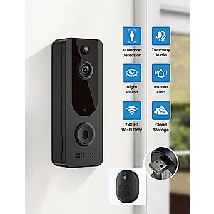 Aiwit Video Doorbell, Wireless Home Surveillance Camera Included Chime Ringer, AI Human Detection, Cloud Storage, 2-Way Audio, Night Vision, Battery Powered, Live View, Indoor/Outdoor Surveillance
