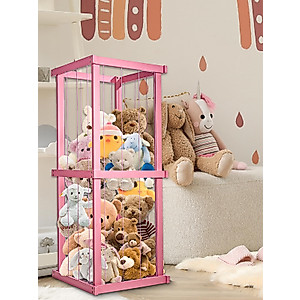 Feidyns Zoo Stuffed Animal Storage Wood, Extra Large Stuffed Animal Toy Zoo Storage Stuffed Animal Zoo Storage Holder Standing with Nets for Nursery Play Room Bedroom, Pink