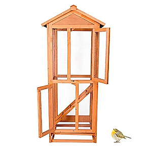LONABR Wooden Aviary House Bird Cage Large Vertical Play House with Waterproof Roof Perches Ladder and Removable Trays for Outdoor Indoor