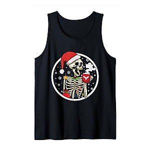 Skeleton Drinking Chocolate Winter December Christmas Tank Top