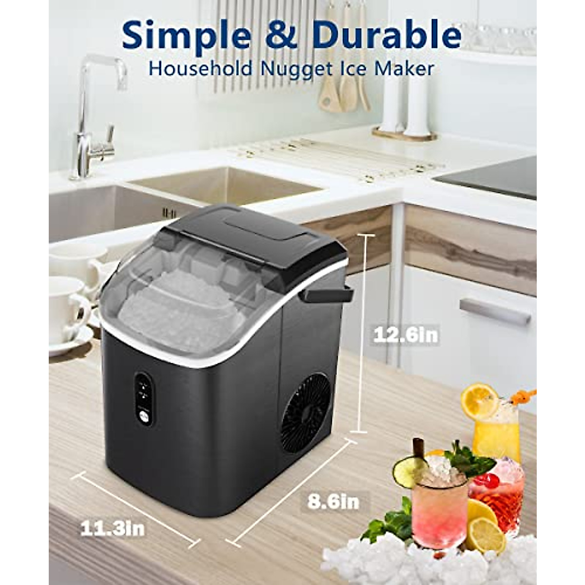 Kndko Nugget Ice Maker Countertop,10,000pcs/33lbs/Day,Pebble Ice Maker with Self-Cleaning,Crushed Ice Makers for Home Kitchen Bar Party