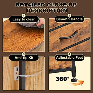 EKNKOZY Dresser TV Stand with 8 Drawers, Dresser TV Stand with LED Lights & Power Outlets, Bedroom Dresser, Chest of Drawers for 55'' Long TV, Wide Fabric Dresser (Rustic Brown)