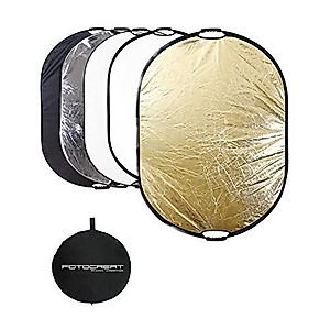 FOTOCREAT Portable 5-in-1 Oval 60”X80”/150X200cm Reflector Translucent Professional Collapsible Multi-Disc Light Reflector with Handles Silver, Black, Gold, White Surface for Photography Photo Studio
