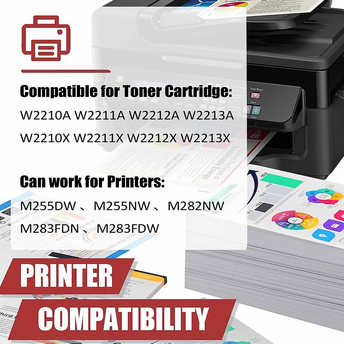 Replacement 207A Toner Cartridges Compatible for HP W2210A W2211A W2212A W2213A Toner Cartridge Work for Laserjet Pro M255DW M255NW M282NW M283FDN M283FDW Printers 1 Black Pack