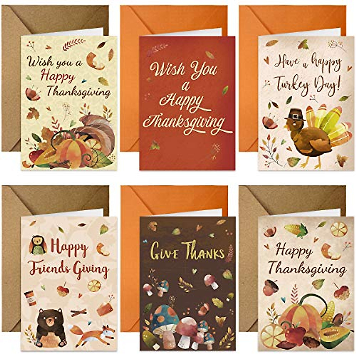 FANCY LAND 12 Thanksgiving Greeting Cards Thanksgiving Cards with Envelopes 5 X 7 for Kids Adults Friends Family
