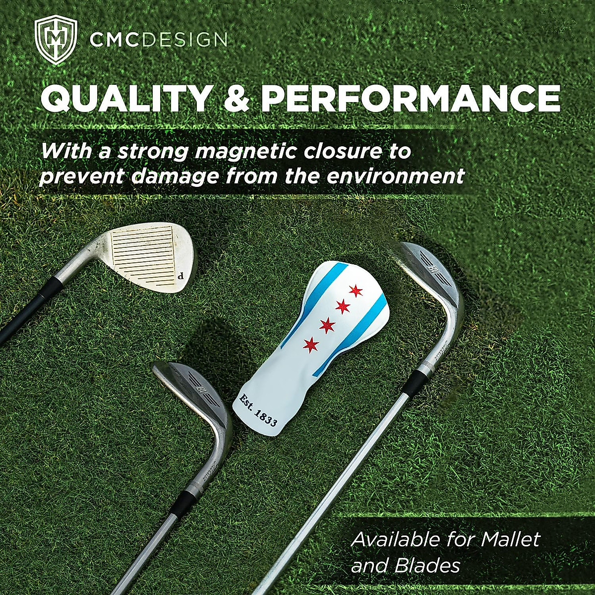 CMC Design Custom Chicago Flag Embroidered Golf Driver Head Cover - Glove Soft Lining - Design Elements Include Applique and Embossing - Great Fit for Any Club as Golf Head Covers, Wood Driver Cover