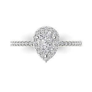 0.8 Ct Pear Cut Clear Simulated Diamond 14K White Gold Halo Solitaire with Accents Promise Engagement Wedding Size 5.5