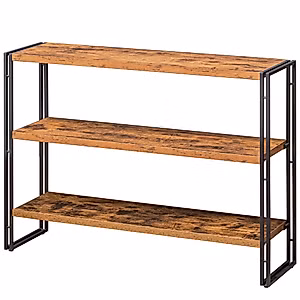 BCLOUDNEST Bookshelf, 3 Tier Long Bookcase, Industrial Book Shelf for Living Room, Home Office, Kitchen, Rustic Brown