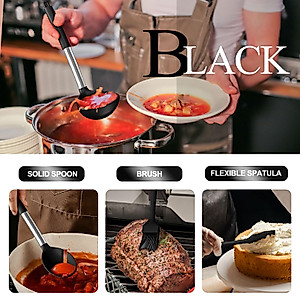 Silicone Kitchen Utensils Set, Umite Chef Large Heat Resistant Cooking Utensil, 26Pcs Silicone Spatulas Set, Stainless Steel Handle, Black Kitchen Gadgets Tools Set for Nonstick Cookware