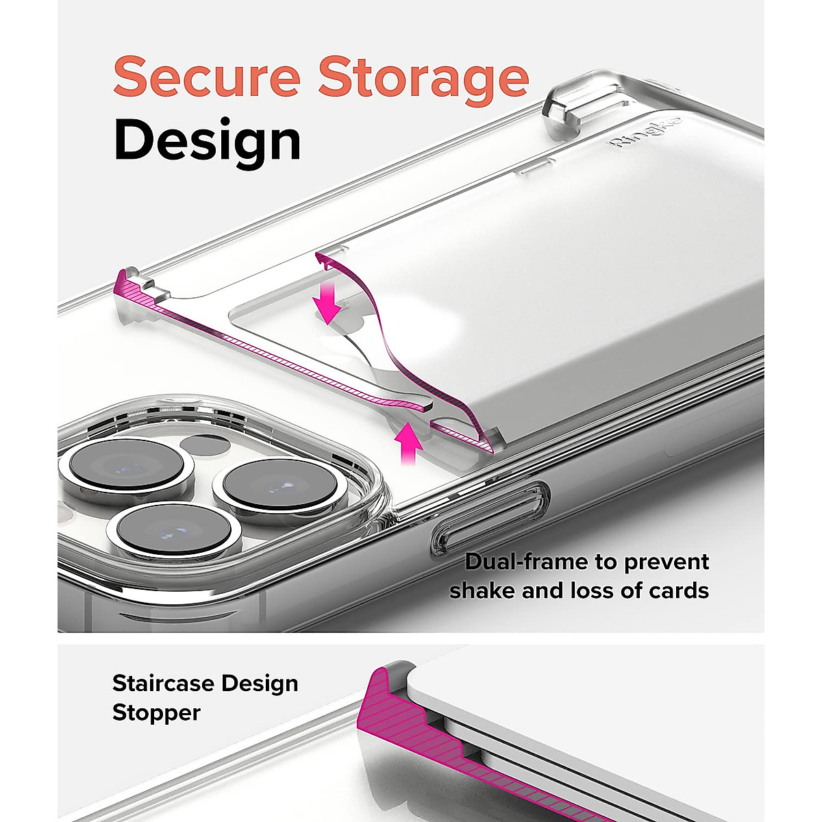 Ringke Side Slot Card Holder for Phone Case, Business Card Holder for Women, Men, ID Credit Card Holder Stick on, Phone Wallet Compatible with iPhone, Galaxy, and Pixel - Clear Mist (2 Pack)