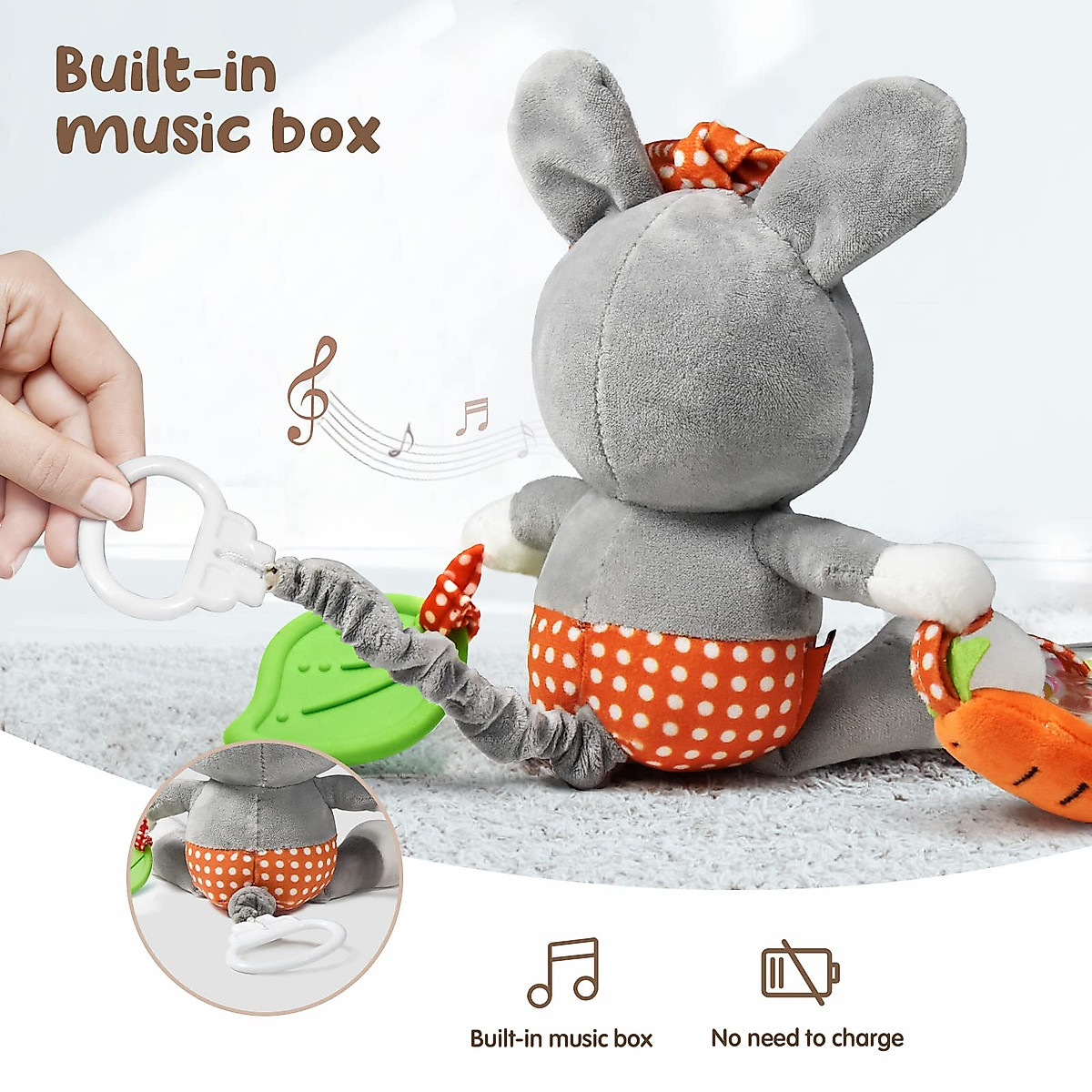 stochastic box Stroller Rattles for Baby, Rattle Music Toy, Car Seat Music Toy for Boys/Girls Newborn Toys 0 3 6 Months Brain Development Rabbit