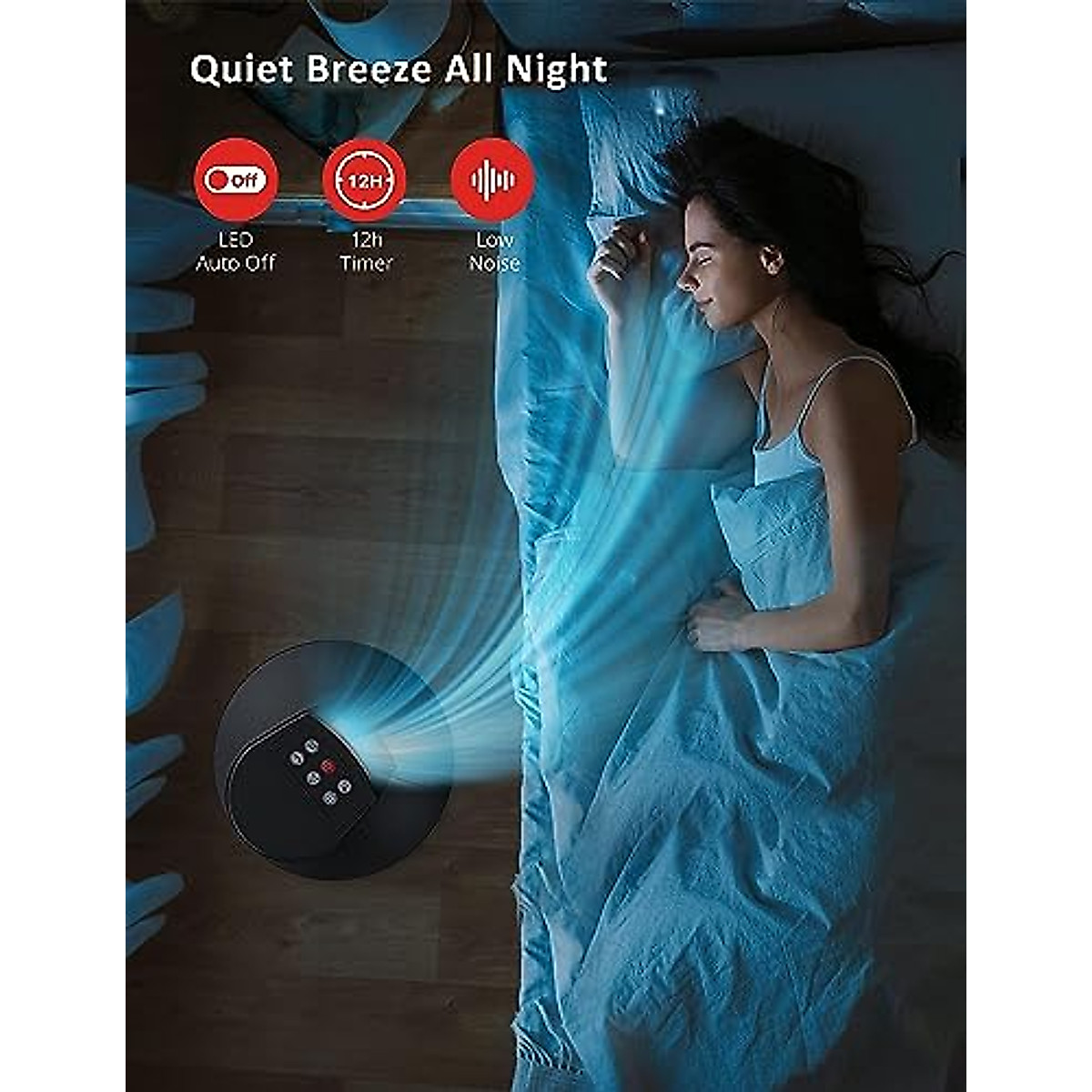 Mirdred Tower Fan with Remote, 44” Bladeless Fan, 70° Oscillating Fan for Bedroom, 3 Speeds, 3 Modes, 12H Timer, LED Display, Quiet Cooling Standing Floor Fans for Home Living Room Office, Black