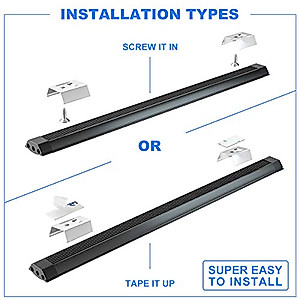 MYPLUS Under Cabinet Lights, 12" Touch Activated and Dimmable Aluminum LED Bar for Kitchen, Workbench and Desk, Warm White 3000K, Plug-in, Black.