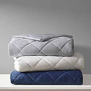 Beautyrest Luxury Quilted Weighted Blanket Ultra Soft Warm Mink with Glass Beads Filling and Zipper Cover Relaxing Pressure Relieving, 60X70-12Lbs, Grey