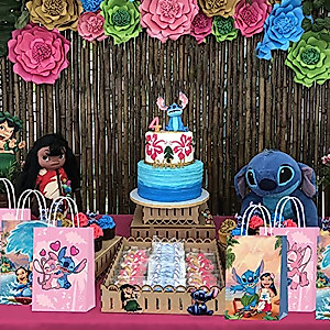 20 PCS Lilo Stitch Party Favor Bags with Handles, Lilo Stitch Paper Gift Bags Goodie Treat Bags Party Gift Bags for Boys Girls Birthday Party Supplies