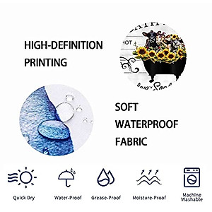 Dia Magico 4PCS Funny Cow Shower Curtain Set, Yellow Sunflower Floral Green Botanical Bull Cattle Farm Animal Country Rustic Farmhouse Bathroom Decor, Fabric White Shower Curtain, Non-Slip Bath Mat