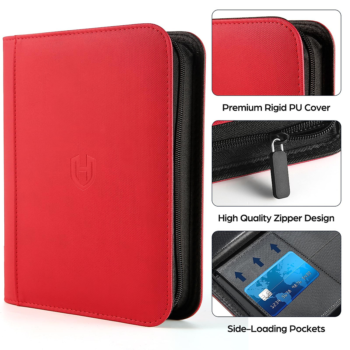 Pemocyny Trading Card Binder with Sleeves, Red, 288 Card Storage Capacity, Durable and Waterproof