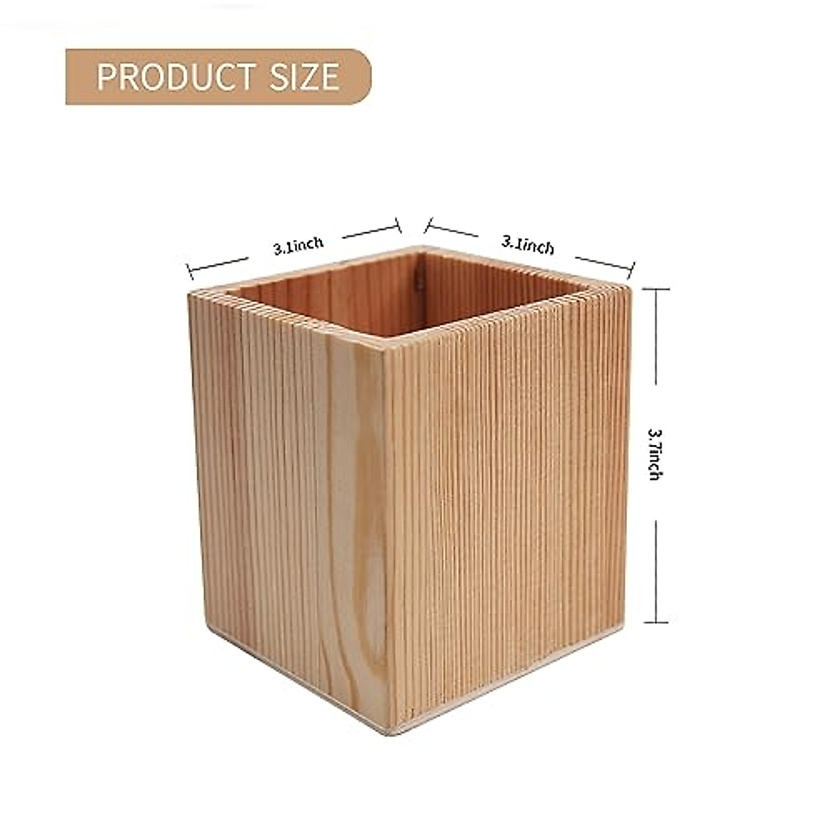 ZUFECY DIY Wooden Pen Holder Desk, Pencil Cup Makeup Brush Holder, Desktop Organizer Storage Case Stationery for School Home Office Supplies (Square)