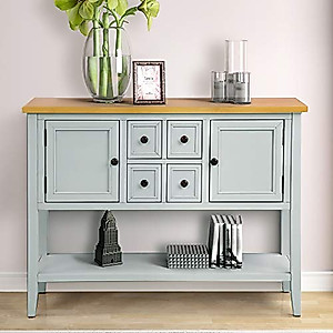 ZSQ Buffet Table, Cambridge Series Sideboard Table with Bottom Shelf, Console Table Dining Room Server, Entry Table Buffet Cabinet Sofa Table (Lime White)