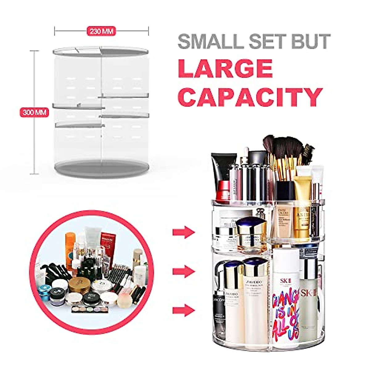 Artbisons 360 Rotating Makeup Organizer, 7 Layers Adjustable Large Capacity Cosmetics Organizer Spinning Perfume Organizer for Vanity Fits Brushes Nail Polish (Clear)