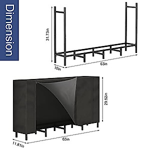 ETELI Firewood Rack Outdoor with Cover 5 ft Heavy Duty Wood Log Rack Holders Waterproof Indoor Firewood Storage for Fireplace, Black