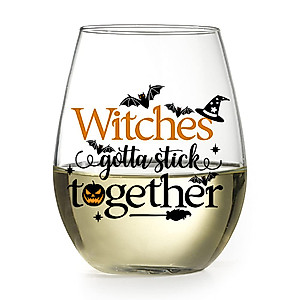 DYJYBMY Witches Gotta Stick Together Wine Glass, Halloween Wine Glass, Witch Wine Glass, Halloween Glass, Halloween Party Gift for Women, Sisters, Friends, Colleagues