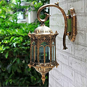 PEHUB European Retro Outdoor Waterproof Wall Lamp Antirust Oil Rubbing Bronze Garden Villa Decoration Courtyard Porch Lighting Wall Light 15.7inch Glass Lantern Wall Sconce Easy to Install Exterior Li