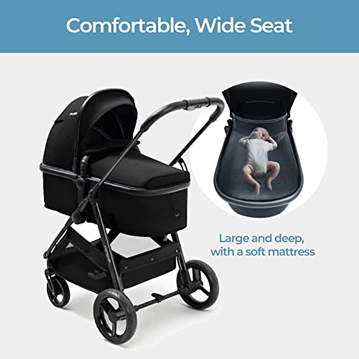 Mompush Wiz 2-in-1 Baby Stroller with Bassinet Mode - Foldable Infant Stroller to Explore More as a Family - Toddler Stroller with Reversible Stroller Seat - Travel System Compatible