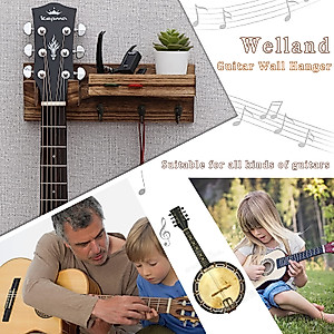 WELLAND Guitar Wall Hanger Guitar Holder Wall Mount, Guitar Accessories Rack with Pick Holder & 3 Hooks