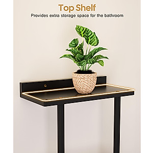 Cozivolife Bamboo Towel Rack for Bathroom with 2 Hooks, 32.7 inch with Shelf Wall Mounted Towel Storage Organizer, Large Capacity Towel Holder for Bathe Towels and Hand Towels (Black)