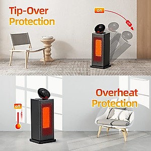 Space Heater,1500W Oscillating Heater for Indoor Use with ECO Thermostat,Remote,4 Modes and 24H Timer, TABYIK Portable Electric Heaters with 6 Protection for Small Room for Office