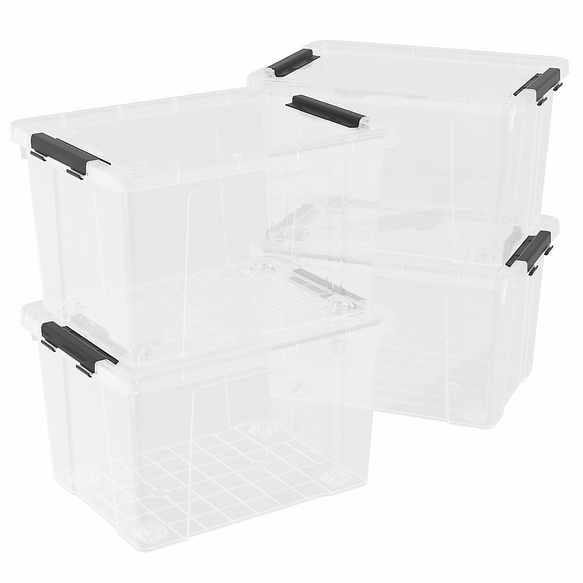 Ucake 50 Quart Clear Storage Latching Bin with Lid, Large Plastic Storage Box with Wheels, 4 Packs