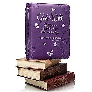 Bible Covers for Women and Girls - Leather Bible Case Bag Large and Medium Size Fits Books Up to 10.1 x 7 x 1.9 Inches - Gift for Women Bright Goods by DEHITE - Purple Faux PU Leather Bible Accessory