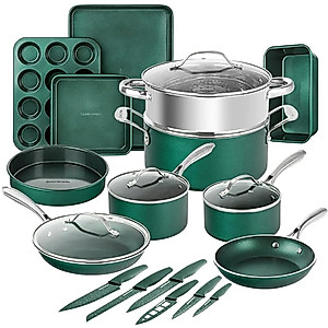 Granitestone 21 Pc Kitchen Pots and Pans Set Non Stick, Kitchen Cookware Sets, Pot and Pan Set, Nonstick Cookware Set, Diamond Coated Non Stick Pots and Pan Set, Dishwasher Safe - Green