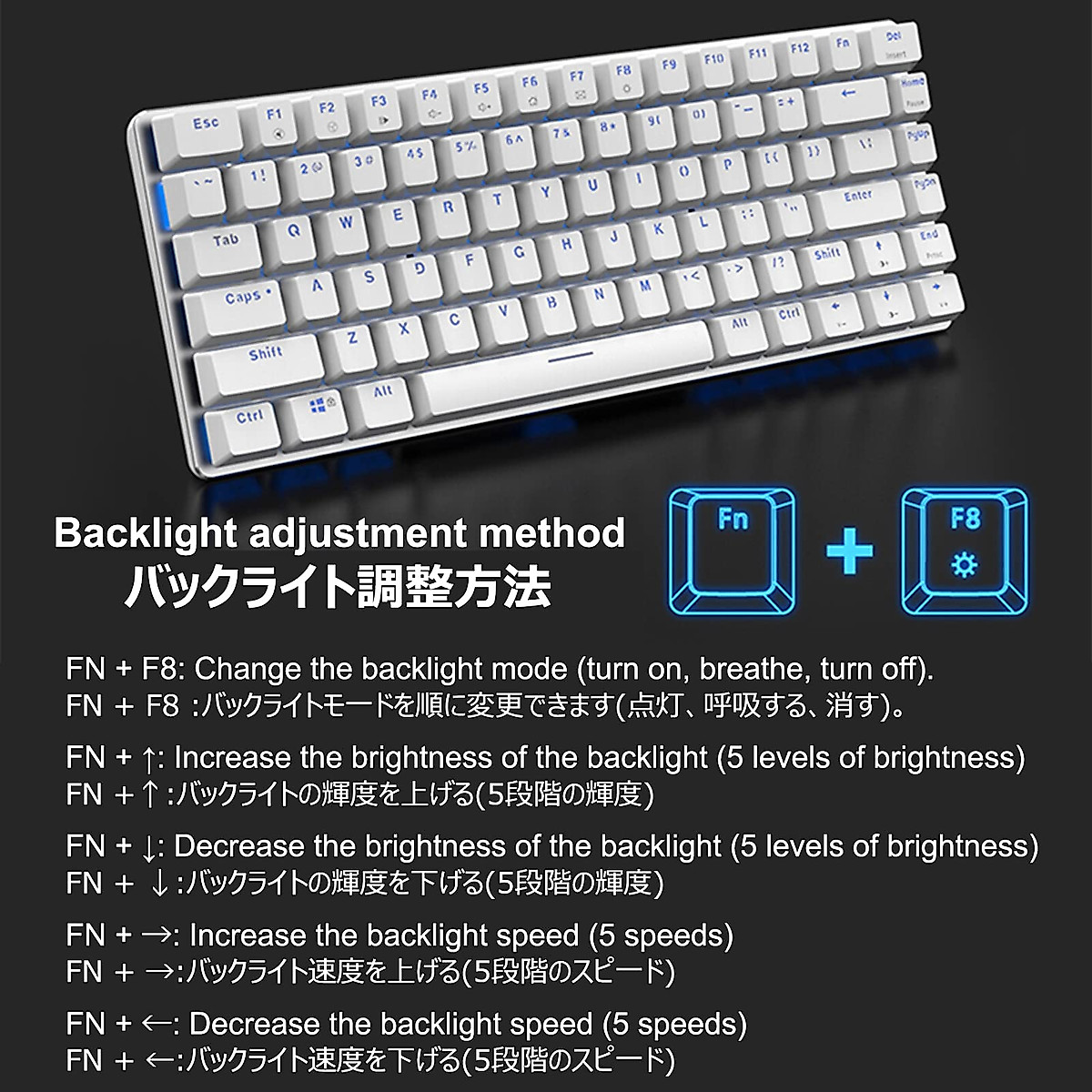 Lomiluskr AK33 Wired Mechanical Keyboard, 82-Keys Compact Mechanical Gaming Keyboard with Anti-ghosting Keys, Small and Portable (Blue Switch/Blue Backlight, White)