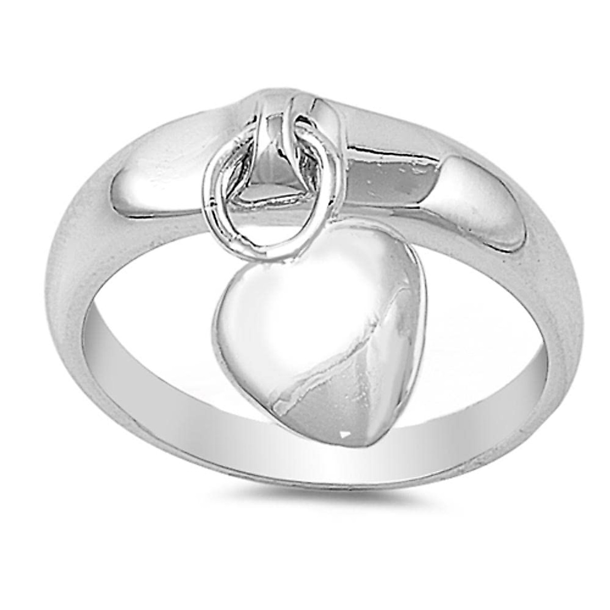 Sterling Silver Women's Dangling Heart Charm Ring Cute 925 Band 5mm Size 5