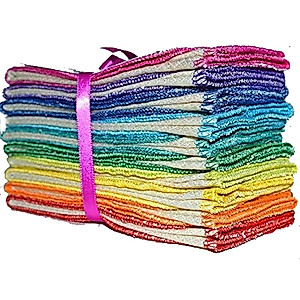 Gina's Soft Cloth Shop 2 Ply 11x12 Inches Unbleached Cotton Birdseye Paperless Towel Set of 10 Rainbow Edging