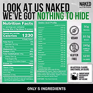 Naked Mass - Vanilla Vegan Weight Gainer - 8Lb Bulk, GMO Free, Gluten Free, Soy Free & Dairy Free. No Artificial Ingredients - 1,230 Calories - 11 Servings